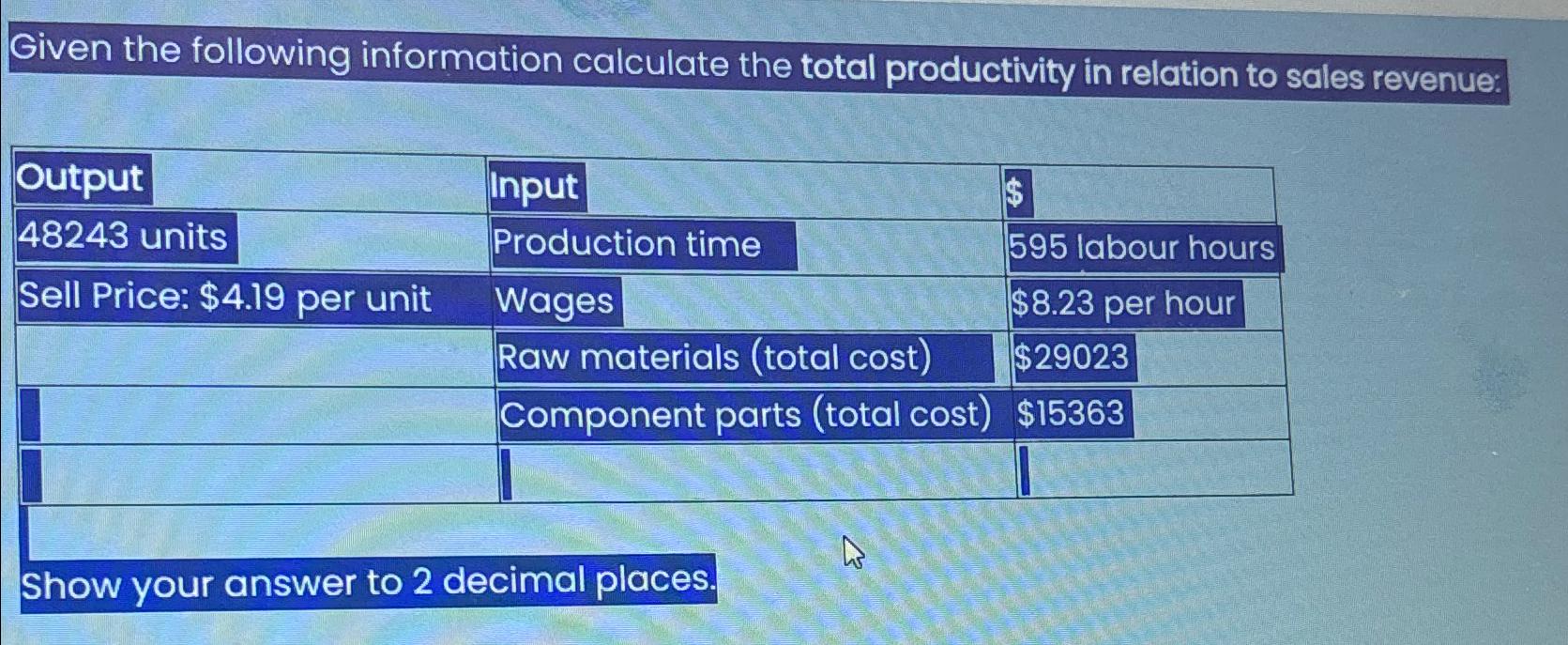 Solved Given the following information calculate the total | Chegg.com