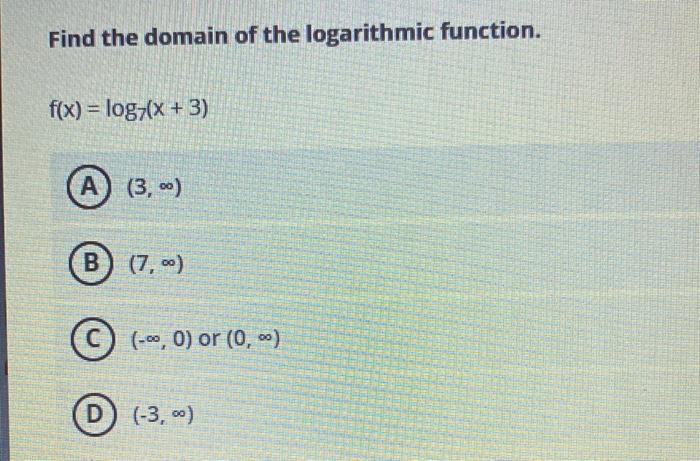 Solved Find the domain of the logarithmic function. | Chegg.com