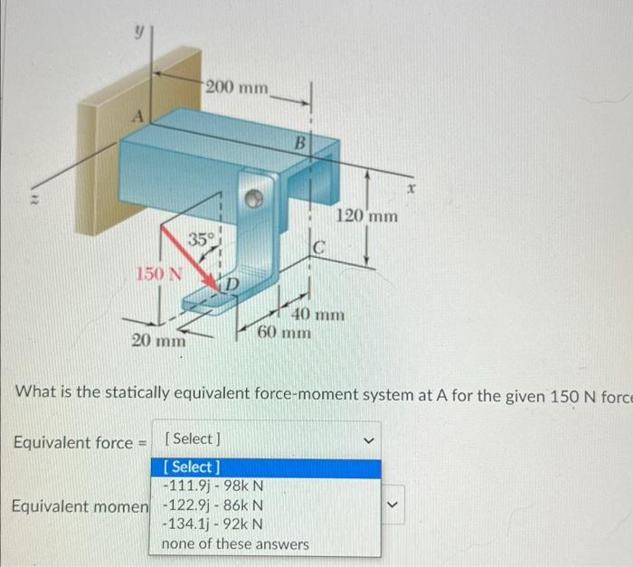 Solved What is the statically equivalent force-moment system | Chegg.com