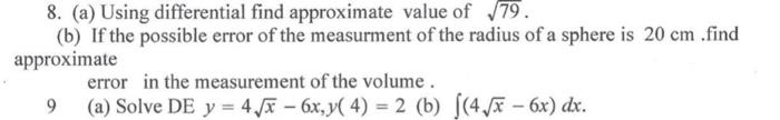 Solved 8. (a) Using differential find approximate value of | Chegg.com