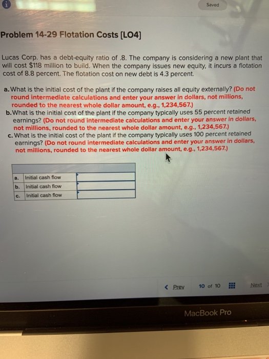 Solved Saved Problem 14-29 Flotation Costs (L04] Lucas Corp. | Chegg.com