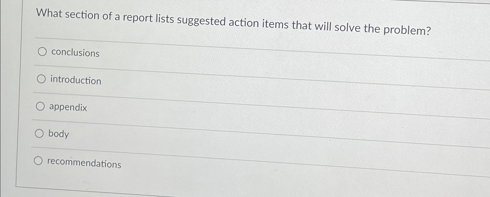 Solved What section of a report lists suggested action items | Chegg.com