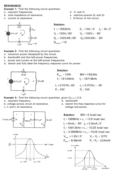 Solved RESONANCE: Example 1: Find the following circuit | Chegg.com