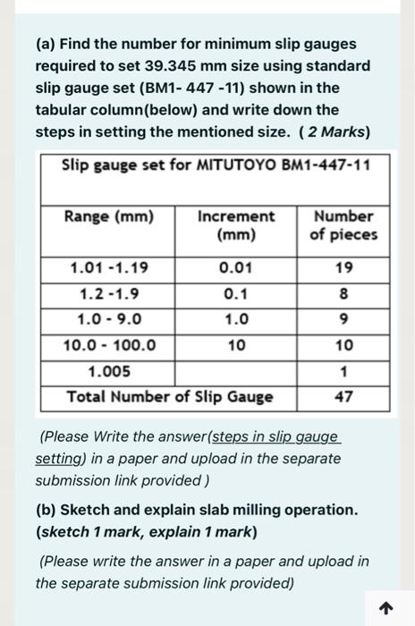 Solved (a) Find the number for minimum slip gauges required | Chegg.com