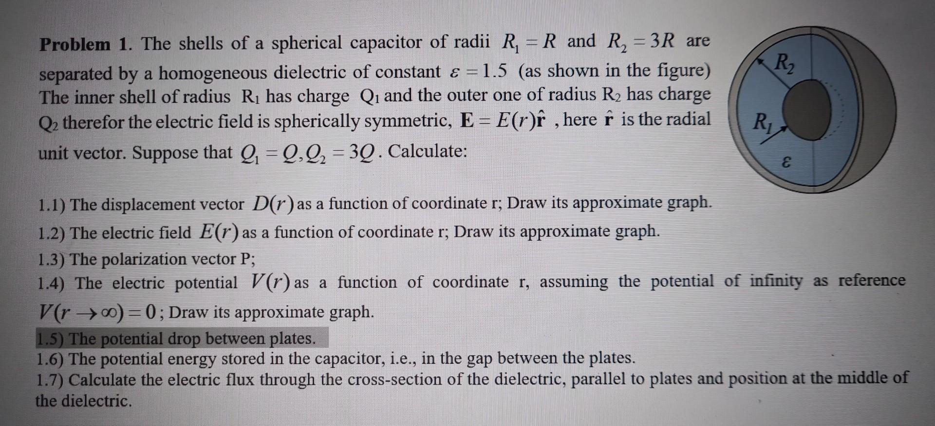 Solved Problem 1. The shells of a spherical capacitor of | Chegg.com