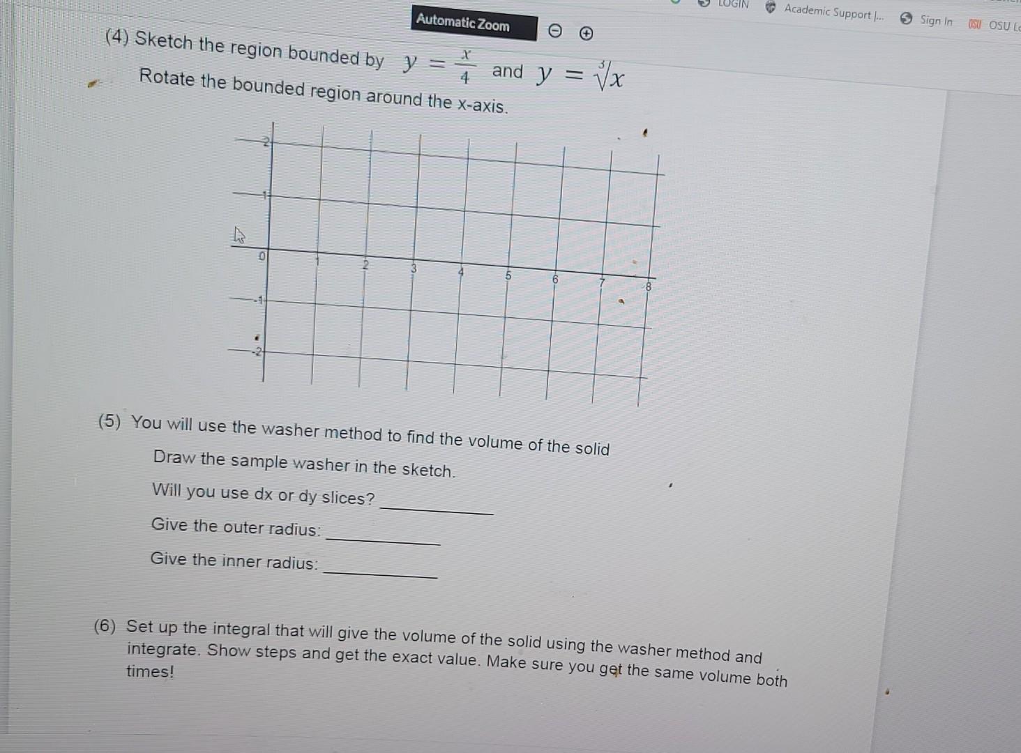 Solved (4) Sketch the region bounded by y=4x and y=3x Rotate | Chegg.com