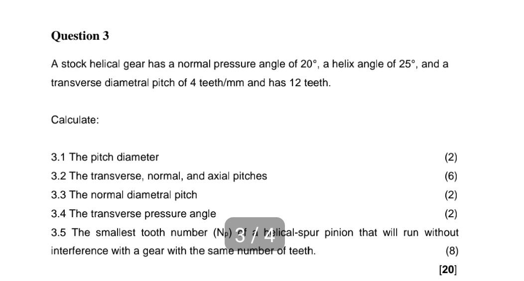Solved A stock helical gear has a normal pressure angle of | Chegg.com