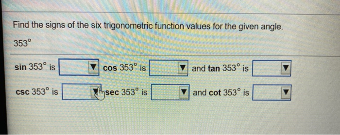 Solved Find the signs of the six trigonometric function | Chegg.com
