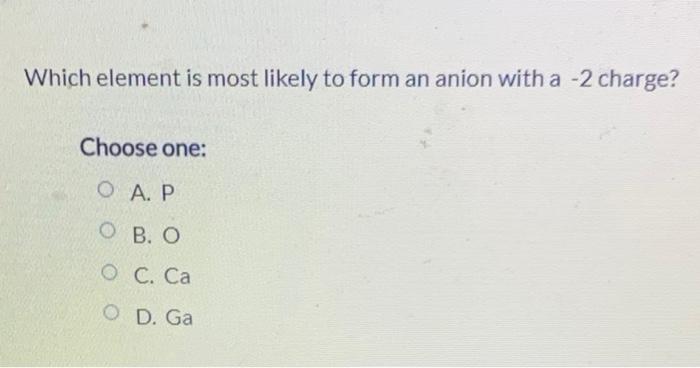 Solved Which element is most likely to form an anion with a | Chegg.com
