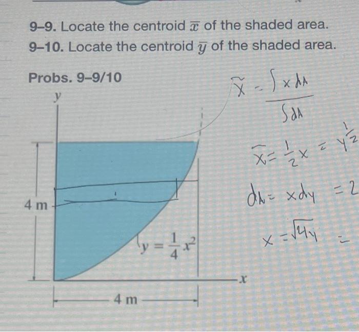 Solved 9-9. Locate the centroid xˉ of the shaded area. 9-10. | Chegg.com