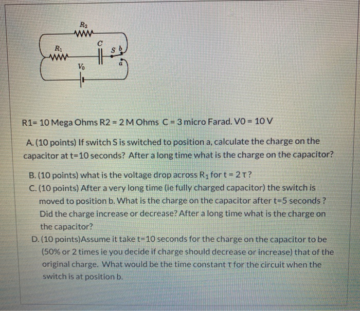 Solved R, c R sb VO R1= 10 Mega Ohms R2 = 2M Ohms C = 3 | Chegg.com