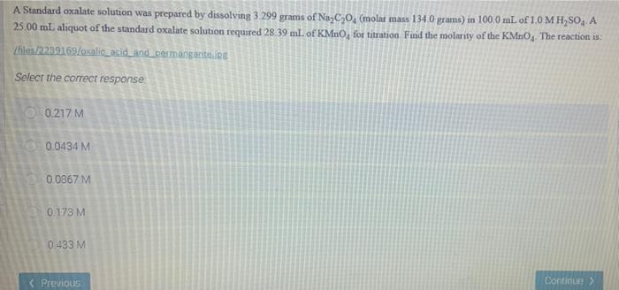 Solved A Standard oxalate solution was prepared by | Chegg.com