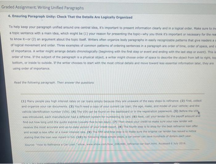 Ensuring Paragraph Unity: Check That the Details Are | Chegg.com