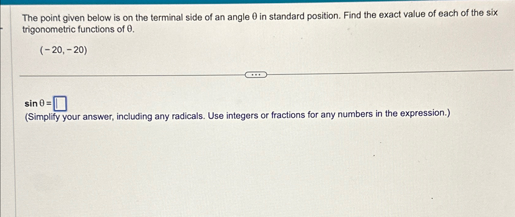 Solved The point given below is on the terminal side of an | Chegg.com