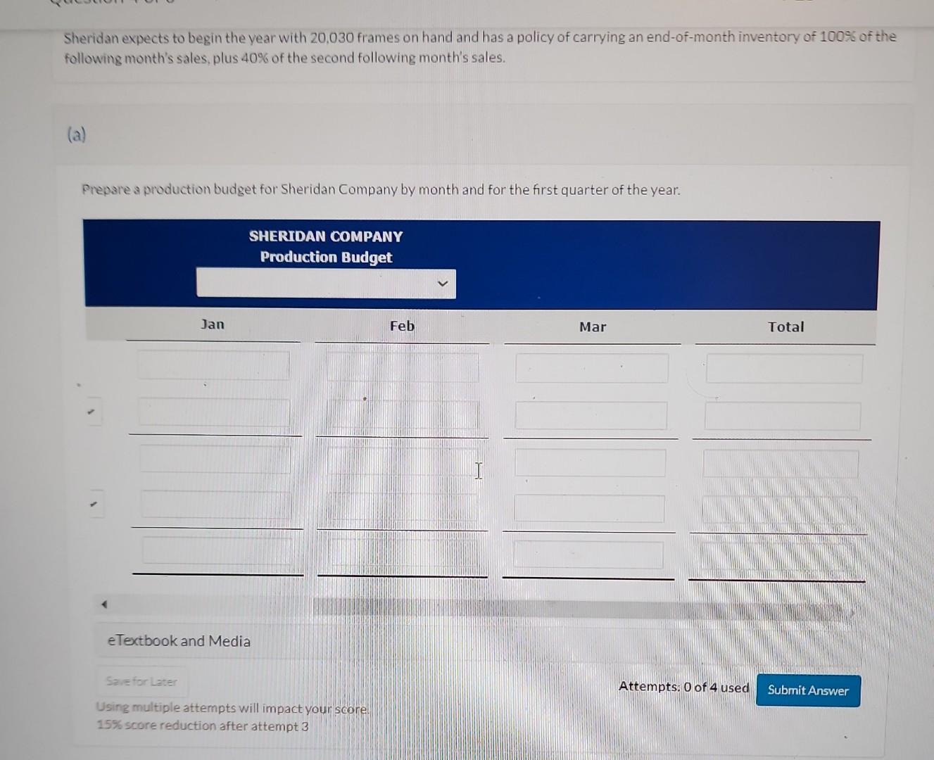 Solved Current Attempt in Progress Sheridan Company makes | Chegg.com