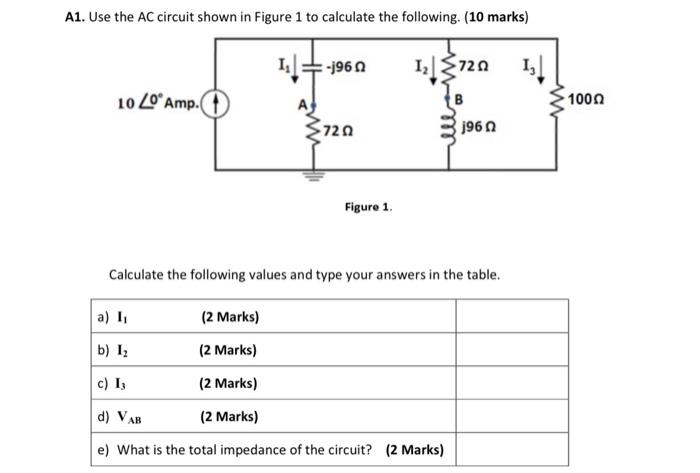 Solved A1. Use the AC circuit shown in Figure 1 to calculate | Chegg.com