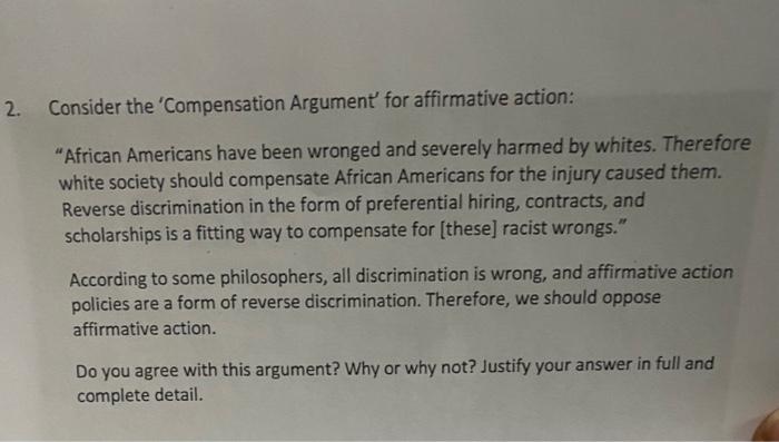 Consider the 'Compensation Argument' for affirmative | Chegg.com