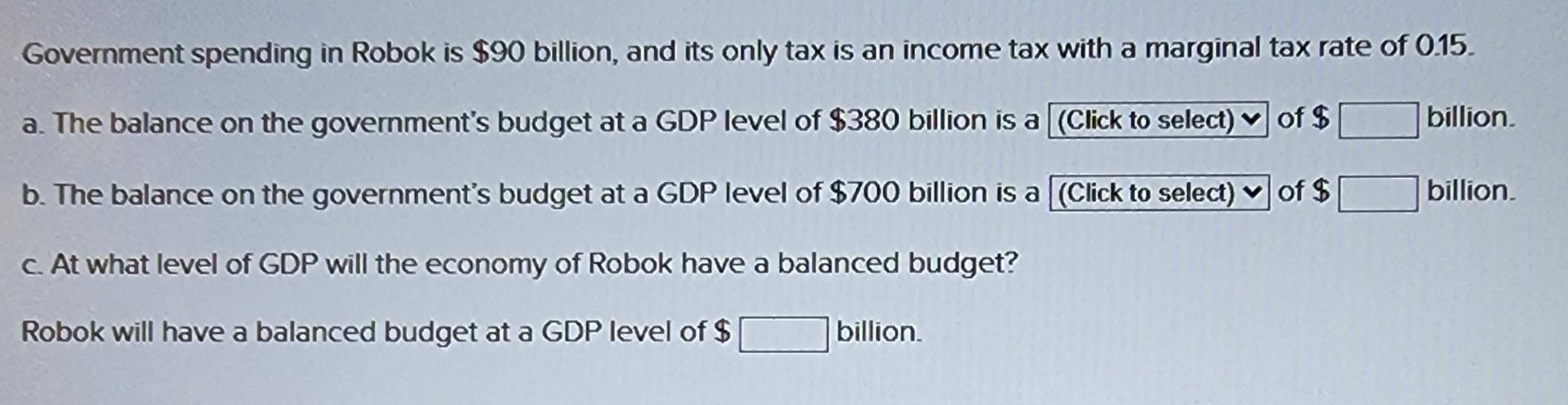 Solved Government spending in Robok is $90 ﻿billion, and its | Chegg.com
