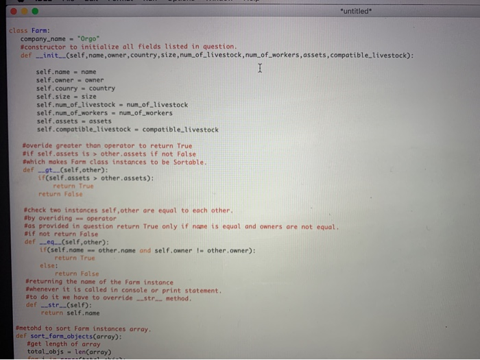 *untitled class Farm: company_name = "Orgo" | Chegg.com