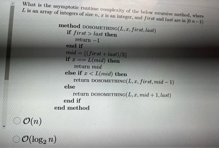 Solved Choose the correct asymptotic complexity class | Chegg.com
