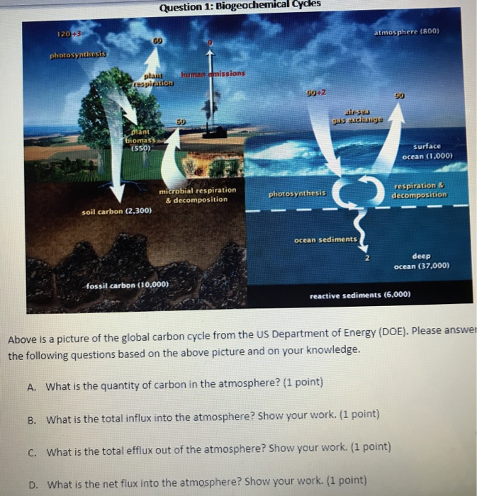 Solved Question 1: Biogeochemical Cycles 120+3 atmosphere | Chegg.com