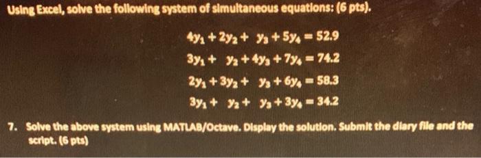 Solved Using Excel, solve the following system of | Chegg.com
