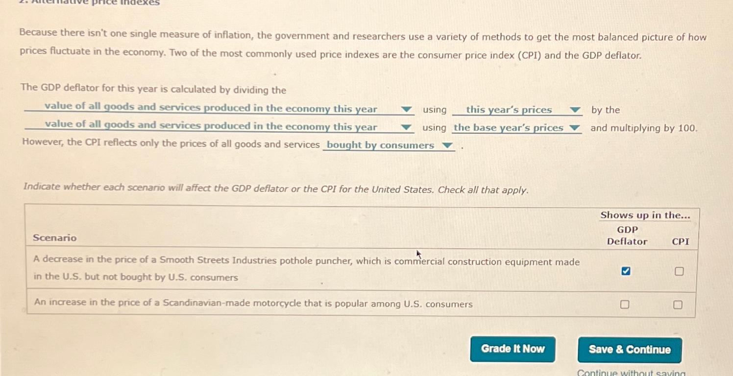 Solved Because there isn't one single measure of inflation, | Chegg.com