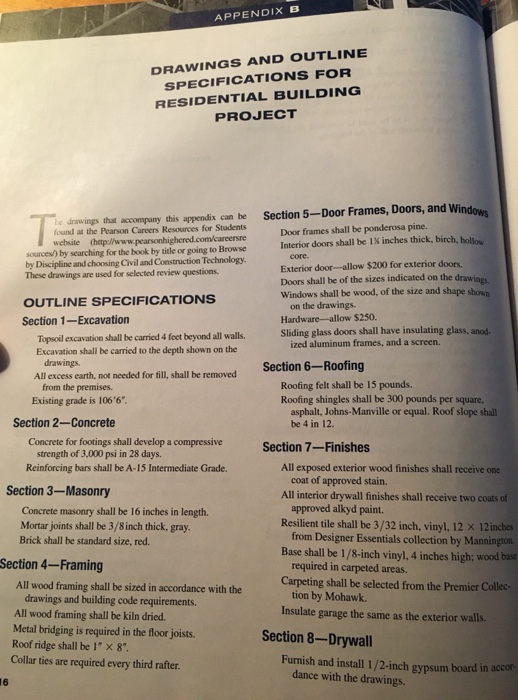 Solved APPENDIX B DRAWINGS AND OUTLINE SPECIFICATIONS FOR | Chegg.com