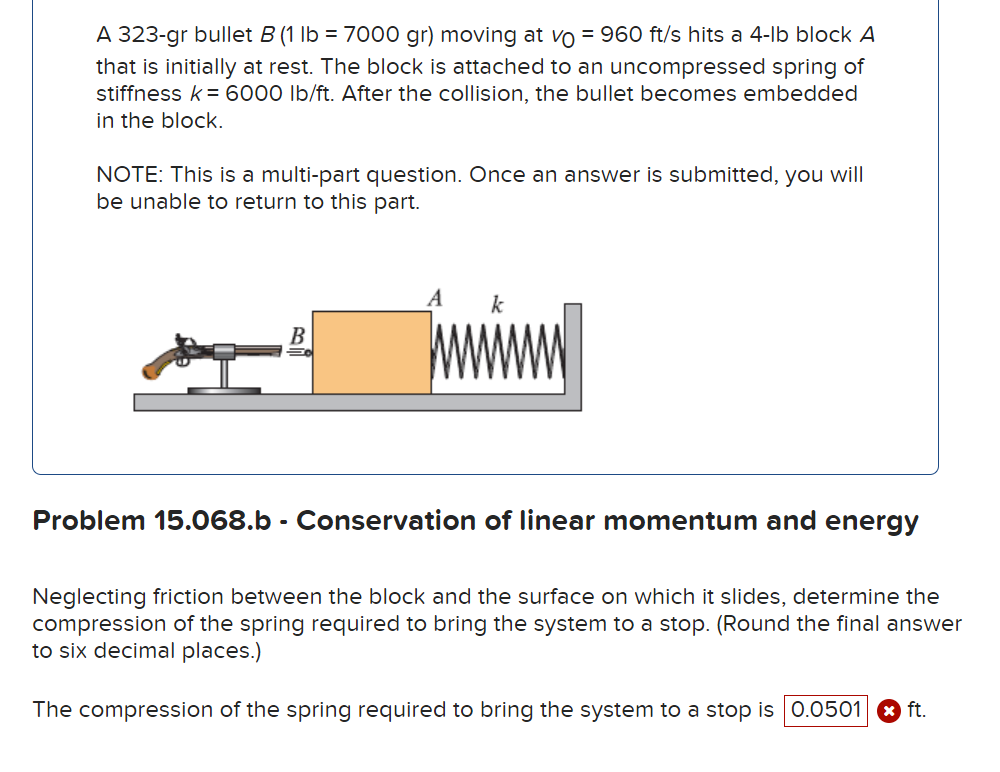 Solved A 323-gr bullet B(1lb=7000gr) ﻿moving at v0=960fts | Chegg.com