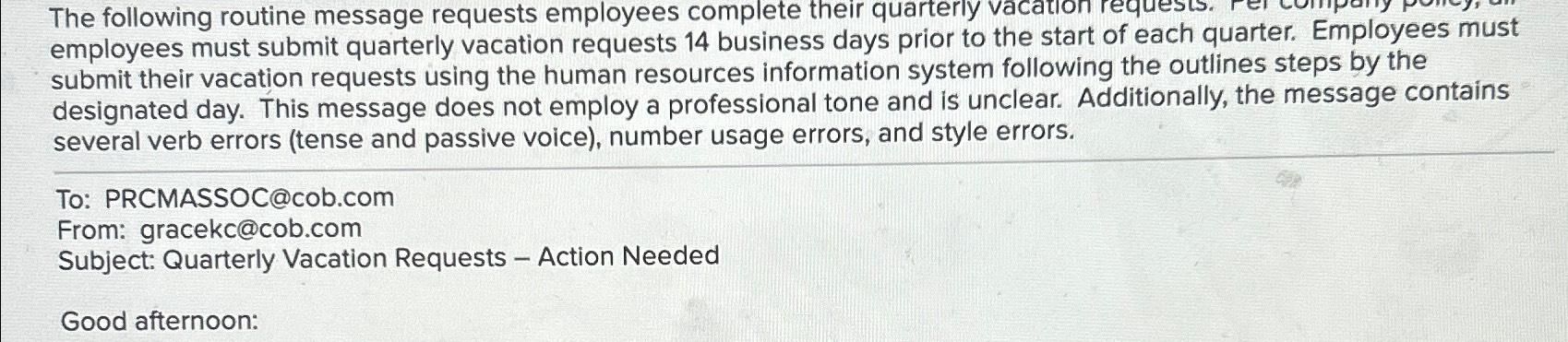Solved The following routine message requests employees | Chegg.com