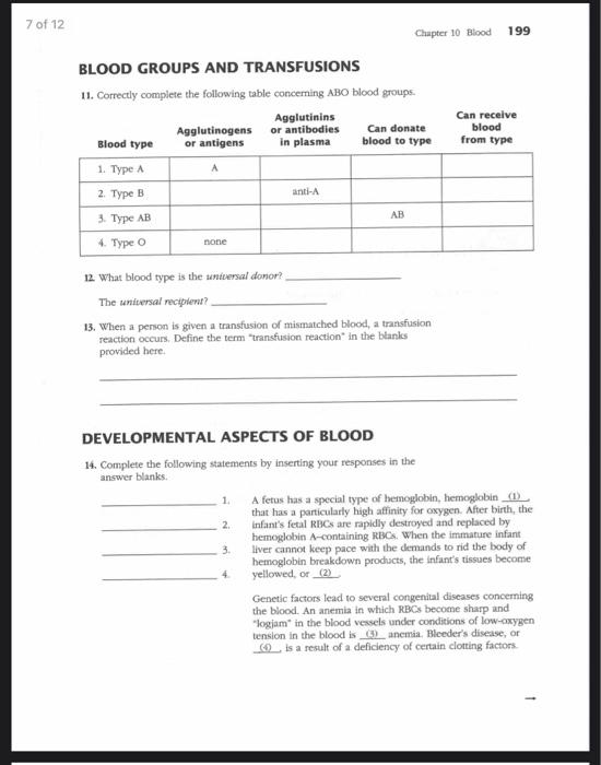 Solved 7 of 12 Chapter 10 Blood 199 BLOOD GROUPS AND | Chegg.com