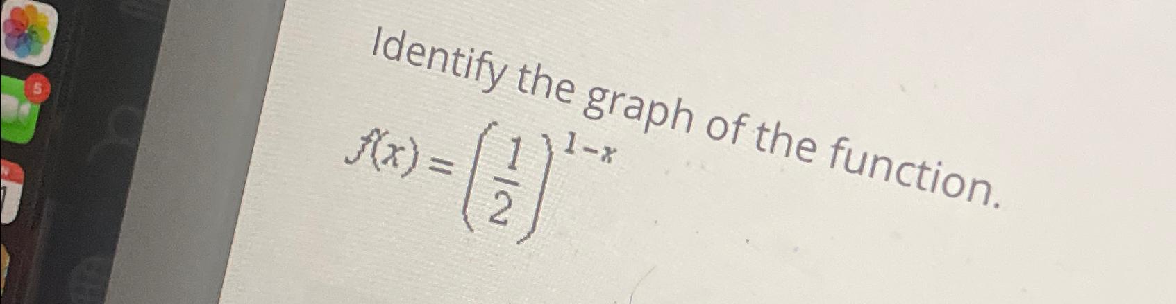 Solved Identify the graph of the function f(x)=(12)1-x | Chegg.com