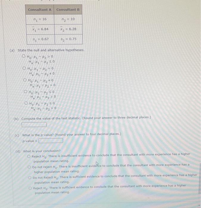 Solved A Formulate The Null And Alternative Hypotheses To 