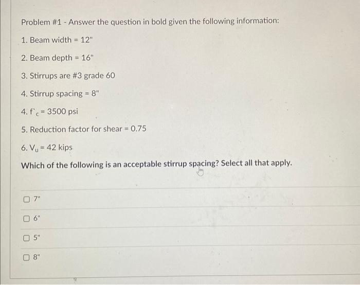 Solved Problem \#1 - Answer the question in bold given the | Chegg.com