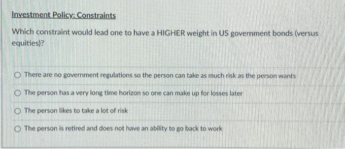 Solved Investment Policy: Constraints Which constraint would | Chegg.com