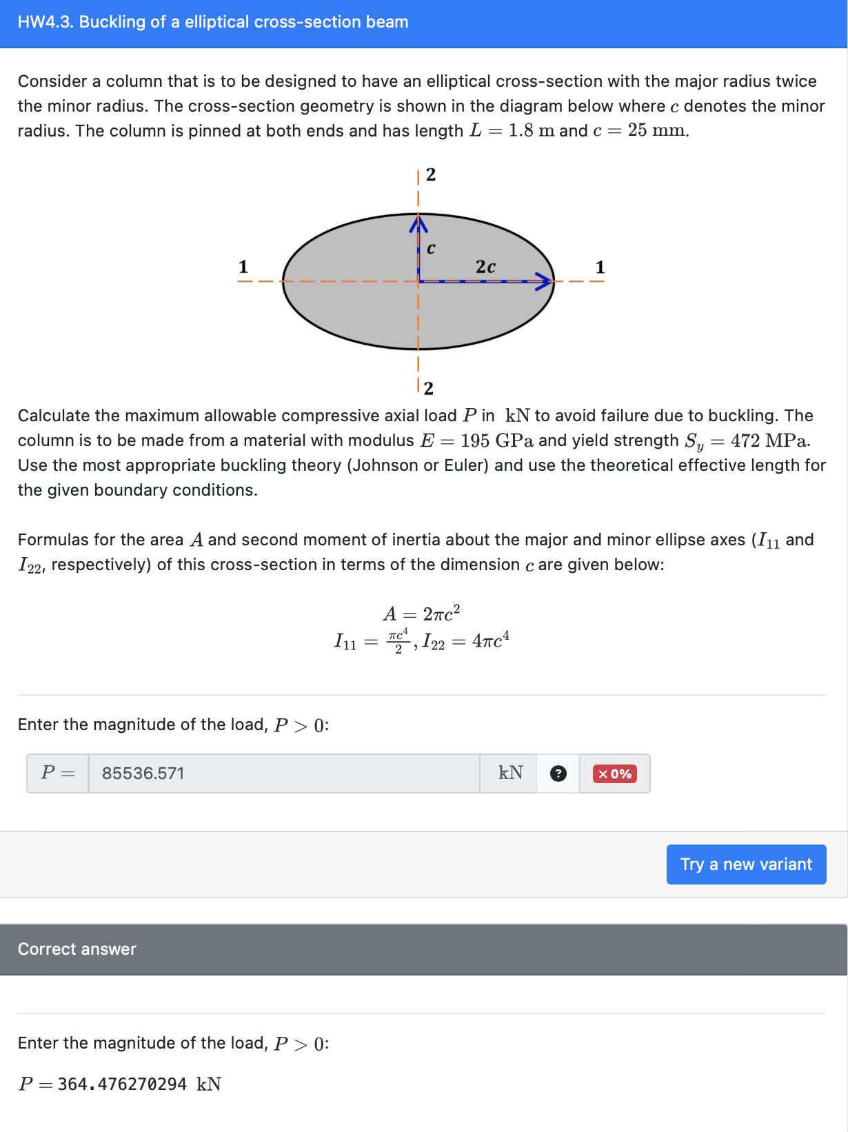 Solved HW4.3. ﻿Buckling of a elliptical cross-section | Chegg.com