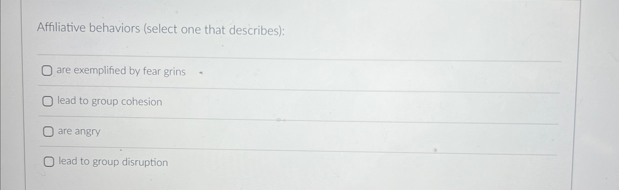 Solved Affiliative behaviors (select one that describes):are | Chegg.com