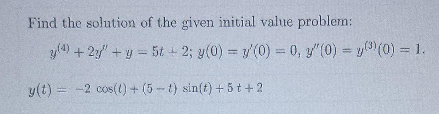 Solved Find the solution of the given initial value problem: | Chegg.com