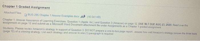 Chapter 1 Graded Assignment Attached Files BUS-285 | Chegg.com