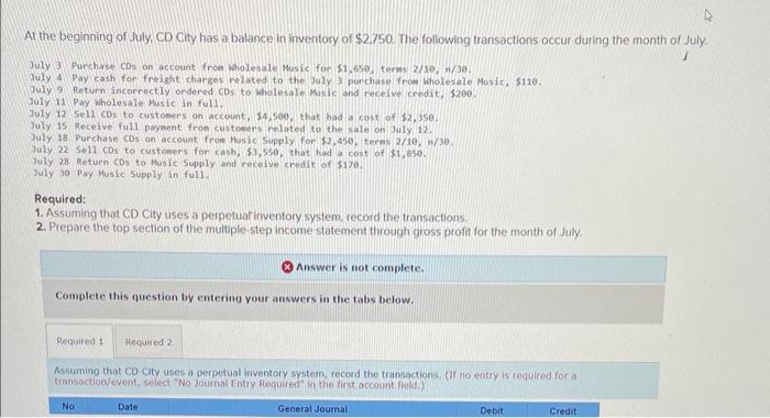 Solved accounting assuming that CD City uses a perpetual | Chegg.com