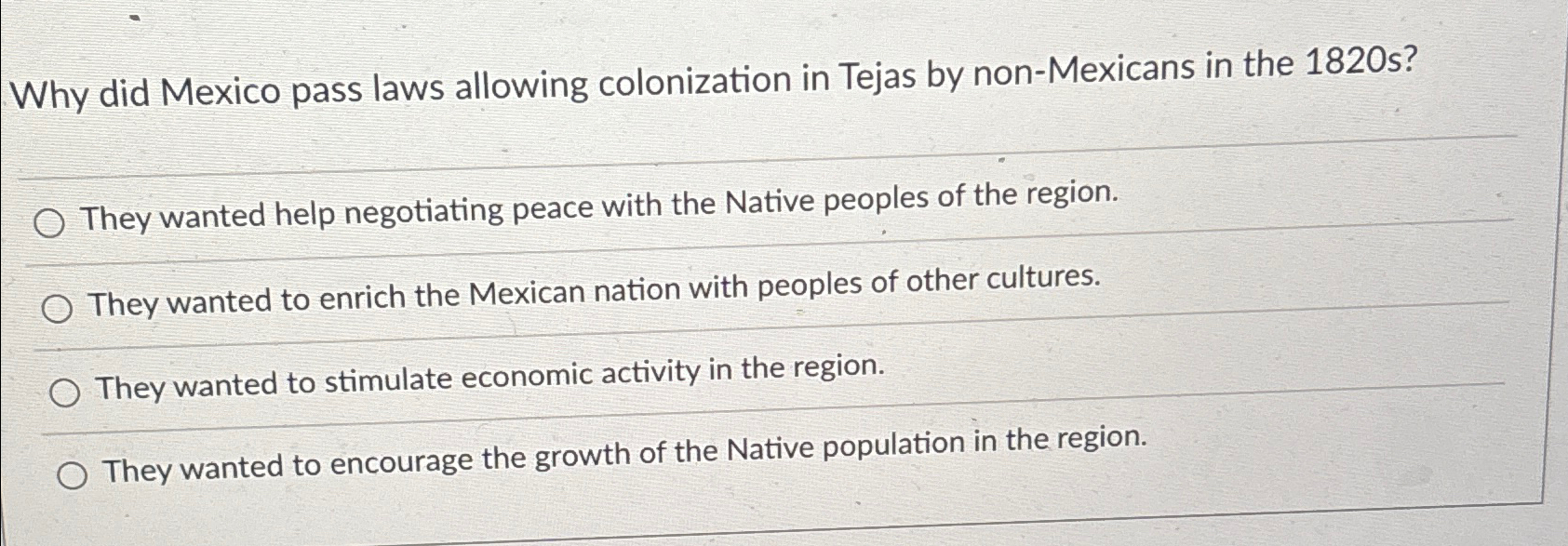 Solved Why did Mexico pass laws allowing colonization in | Chegg.com