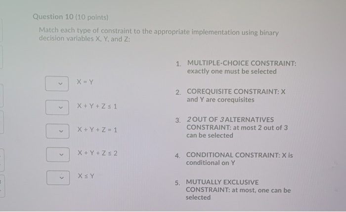 Solved Question 10 (10 points) Match each type of constraint | Chegg.com