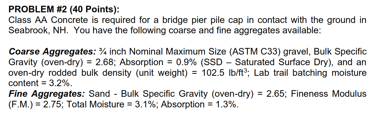 Solved PROBLEM #2 (40 ﻿Points):Class AA Concrete is required | Chegg.com