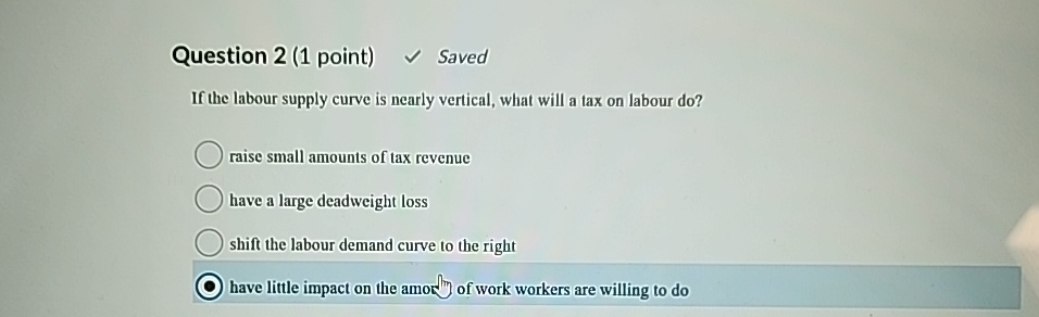 Solved Question 2 (1 ﻿point) ﻿SavedIf the labour supply | Chegg.com