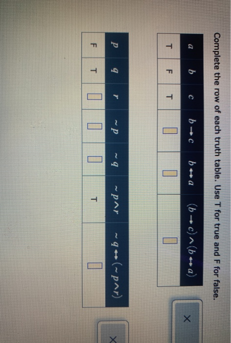 Solved Complete the row of each truth table. Use T for true | Chegg.com