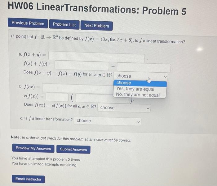 Solved HW06 LinearTransformations: Problem 5 (1 point) Let | Chegg.com