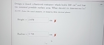 Solved Design a closed cylindrical container which holds | Chegg.com