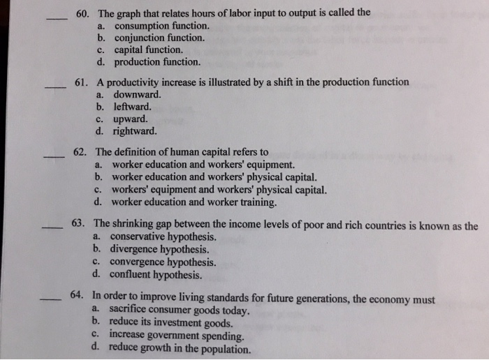 Solved 60. The graph that relates hours of labor input to | Chegg.com