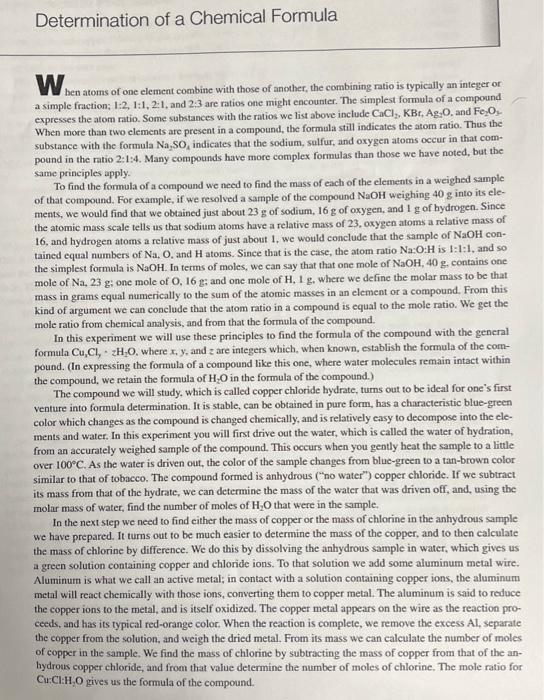 Solved Determination of a Chemical Formula 11. hen atoms of | Chegg.com