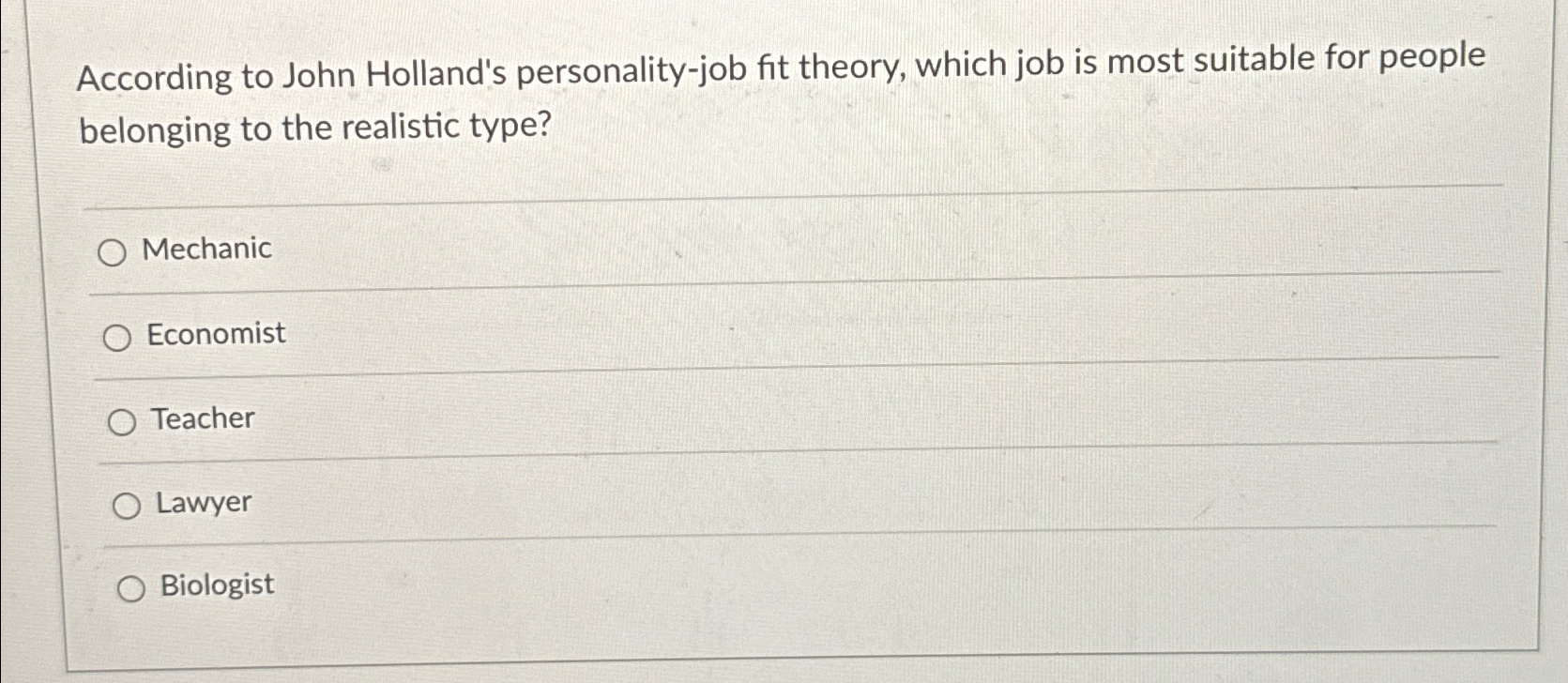 Solved According to John Holland's personality-job fit | Chegg.com